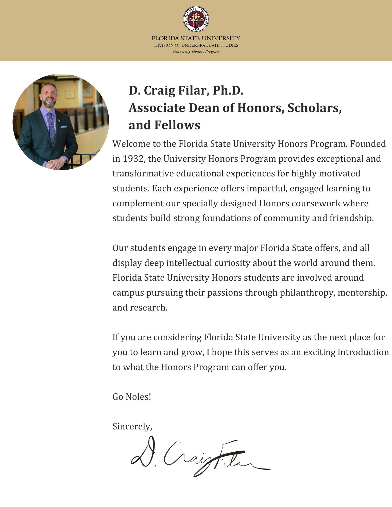 Letter from the Associate Dean | University Honors Program